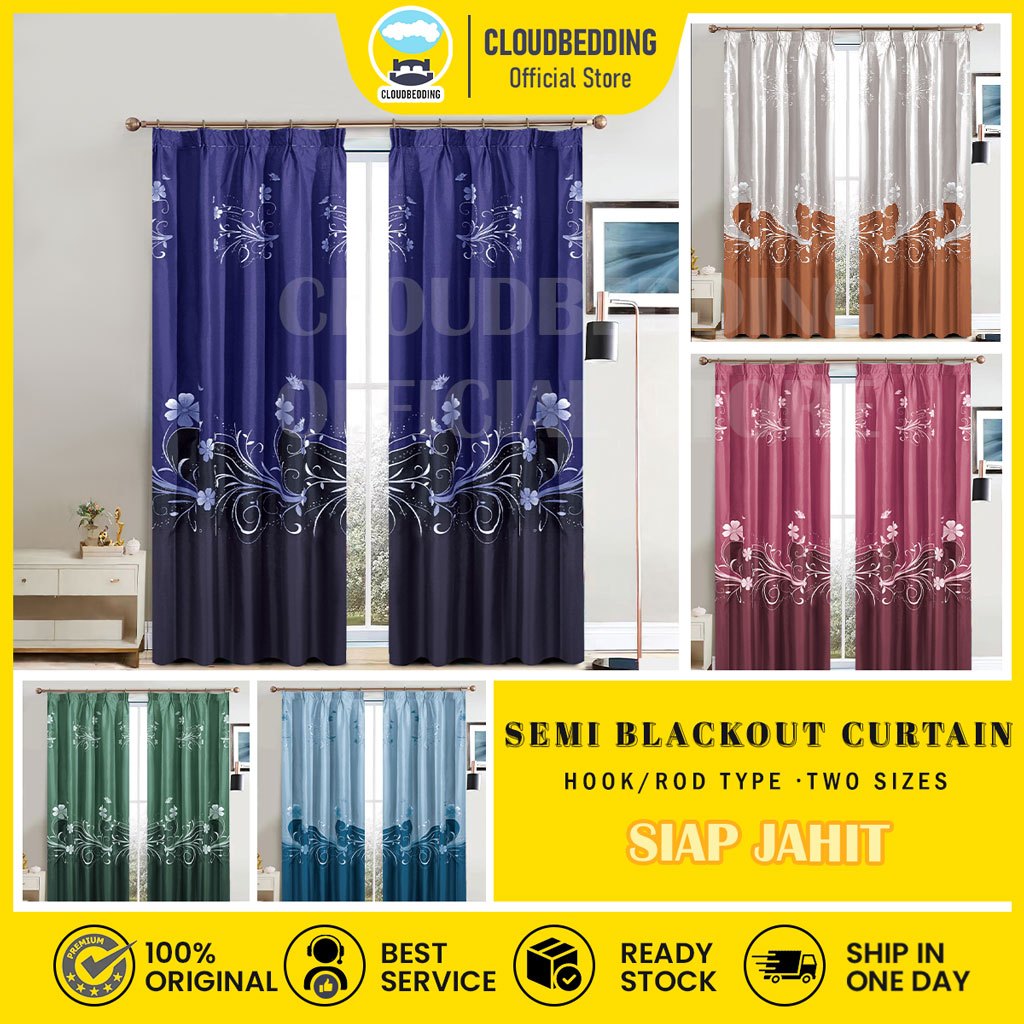 Modern Langsir Pintu Tingkap Curtain Semi Blackout Hook Type Door ...