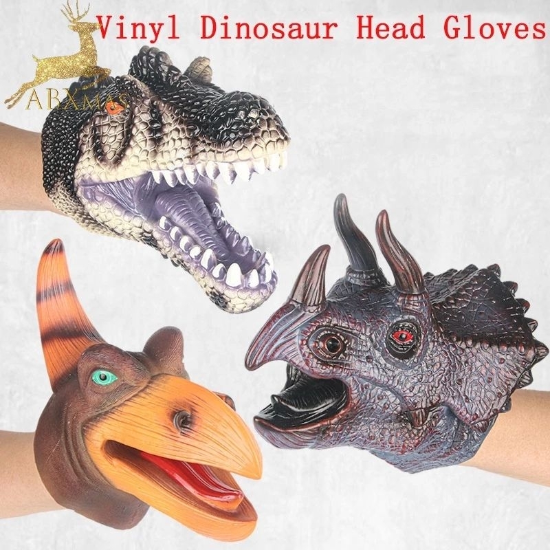 Dinosaur Hand Puppets Shark Head Glove Patung Tangan Realistic Rubber ...