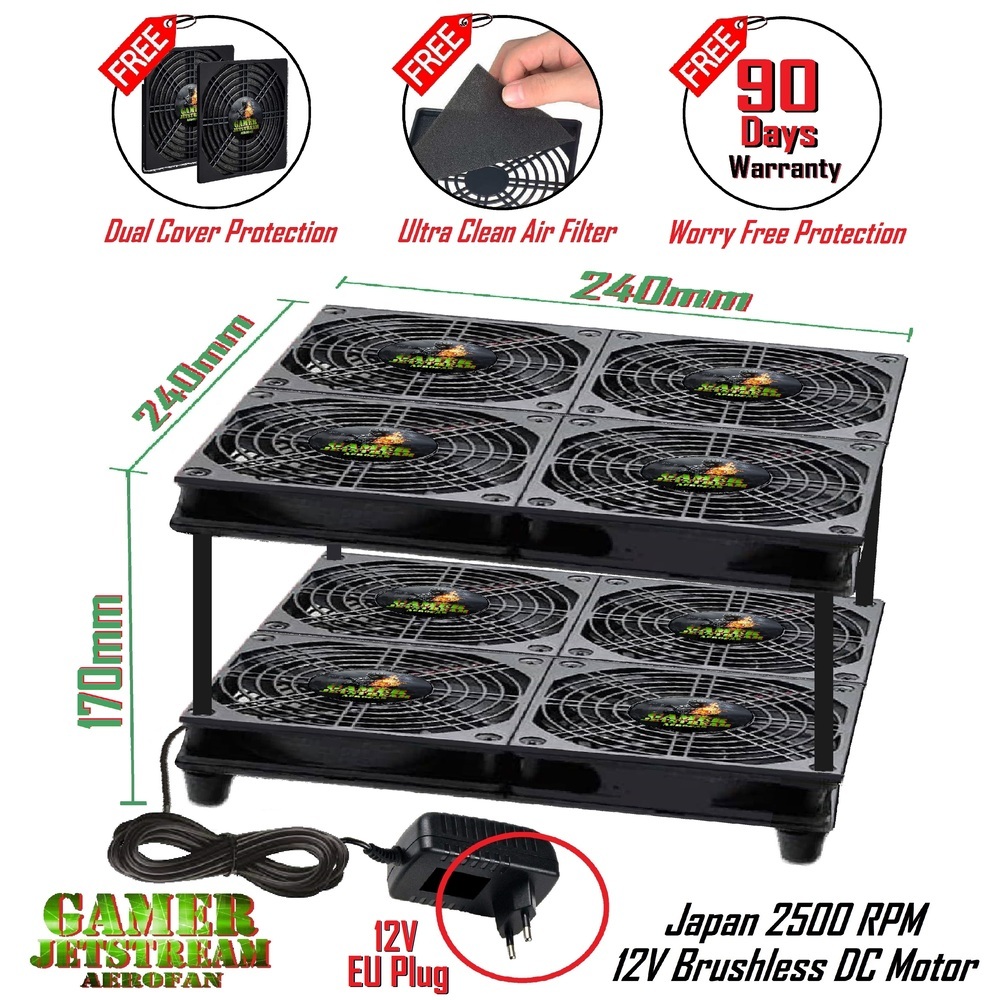 240x240mm - 8 Fan - 2 Tier Non Speed Control GAMER JETSTREAM AEROFAN ...