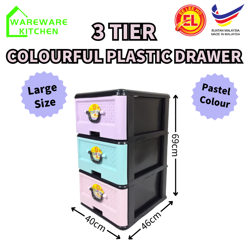 3 Tier Plastic Drawer Plastic Cabinet Plastic Storage with Handle Laci ...