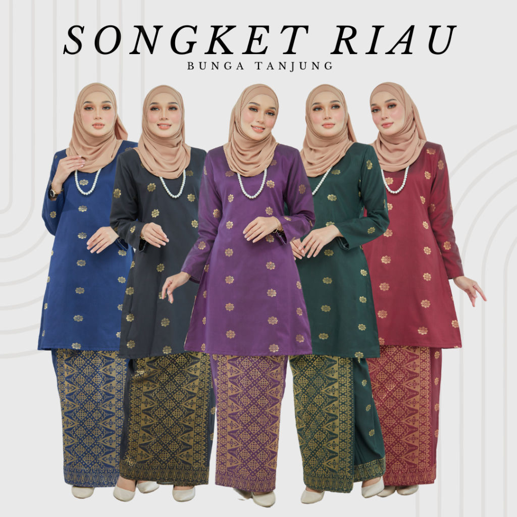 By Matching HQ Baju Kurung Riau Songket Cotton Tanjung Flower Woven ...
