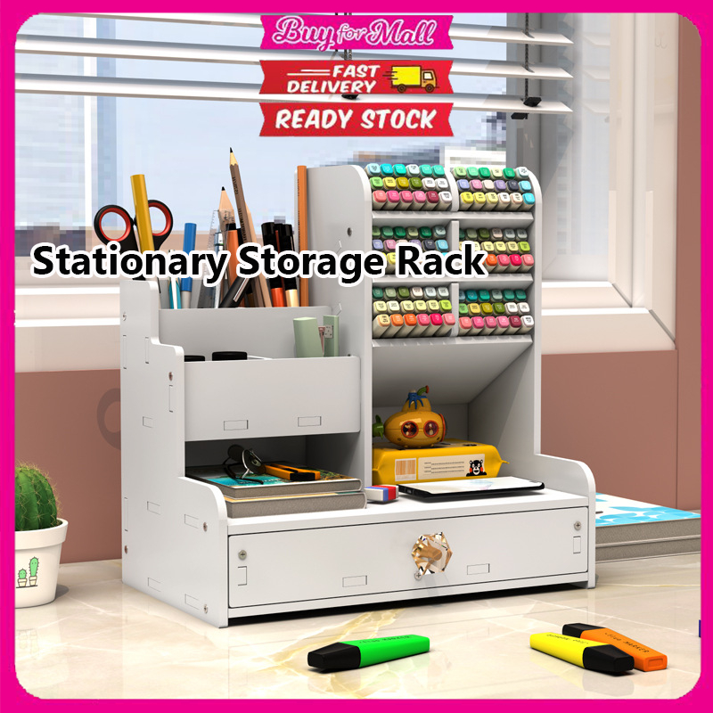 Wooden Stationary Storage Rack Pen Holder Box Rak Alat Tulis Rak Pen ...