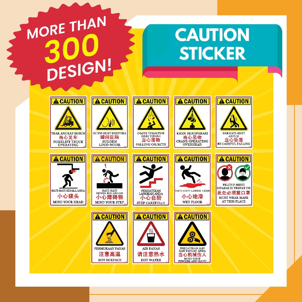 [OFFER] Big Size Sign Sticker Caution Stickers (24.5x17.5cm) Beware of ...