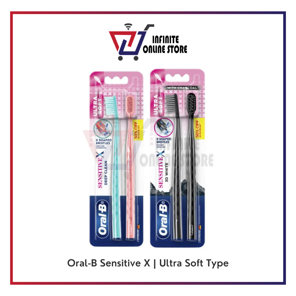 Oral-B Berus Gigi Sensitif X (2's) (Deep Clean / Charcoal 3D White ...