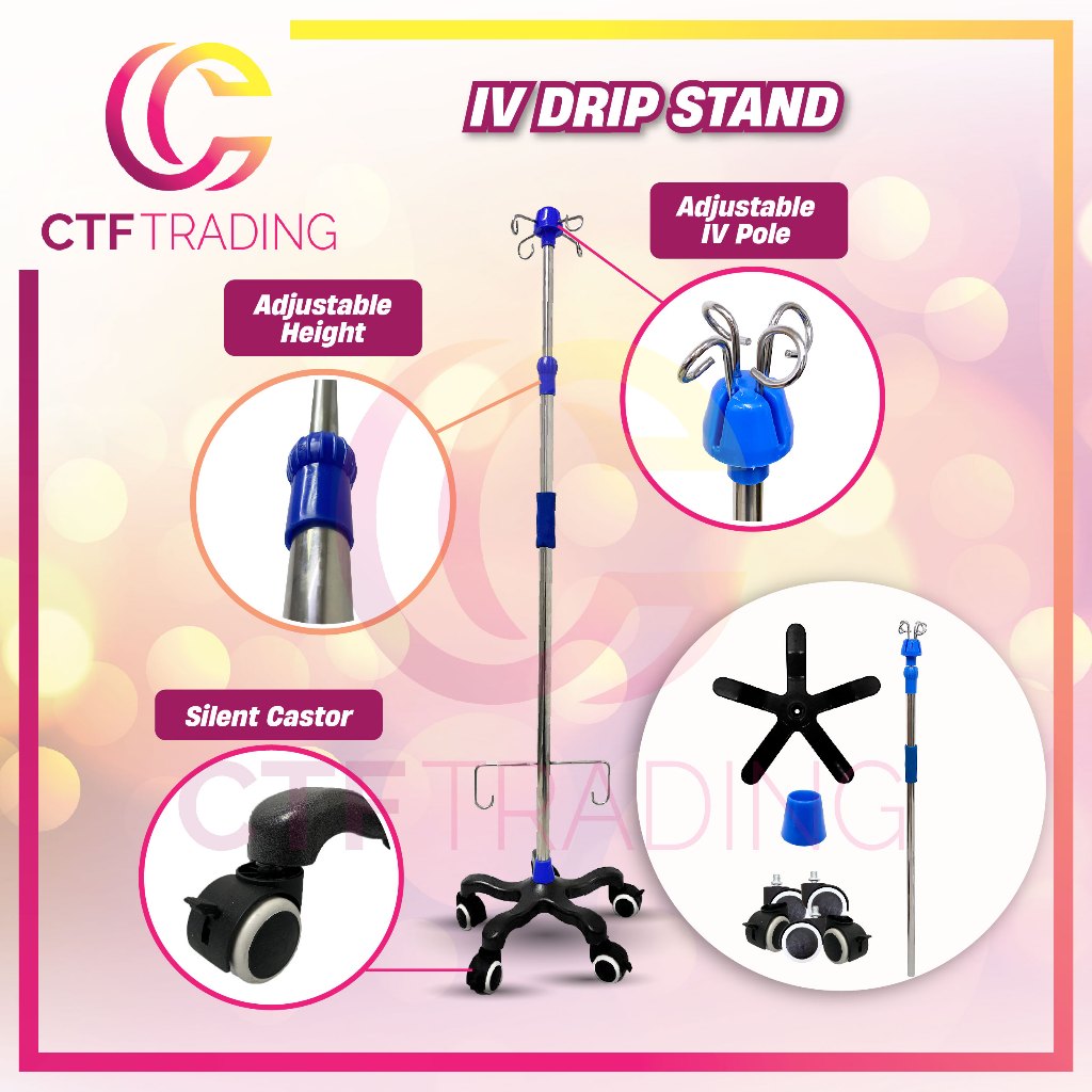 Hospital IV Pole 4 Hooks ( Drip Stand ) With Wheel | Shopee Singapore