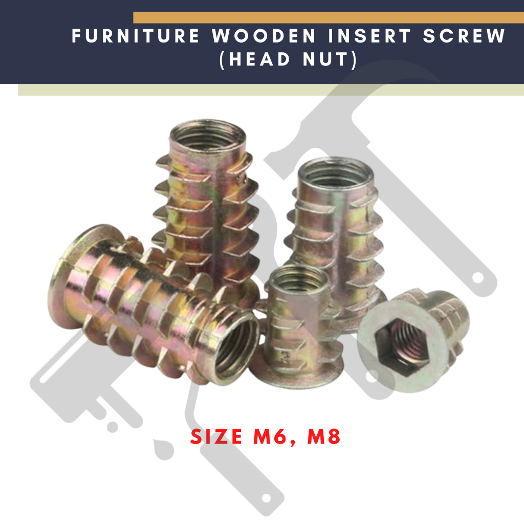M6 M8 Furniture Wooden Insert Screw Hex Drive Head Nut Allen Key ...