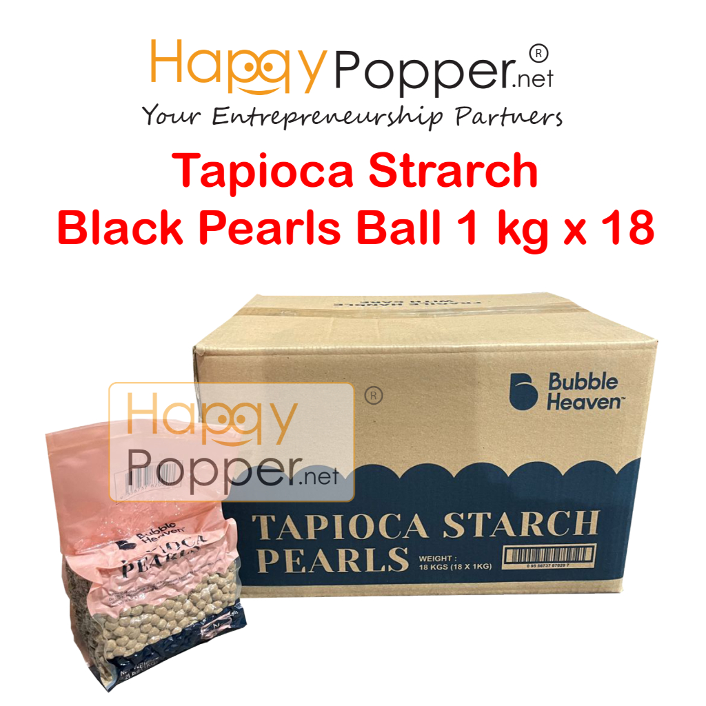 Happypopper Black Pearl (1Box 18Pack)Bubble Tea Boba Tapioca Starch Balls Ball 1 kg 1kg Halal ...