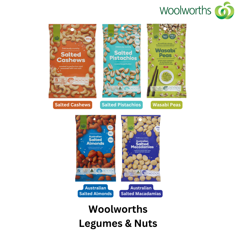 Woolworths Legumes & Nuts - Salted Almonds / Salted Cashews / Salted ...