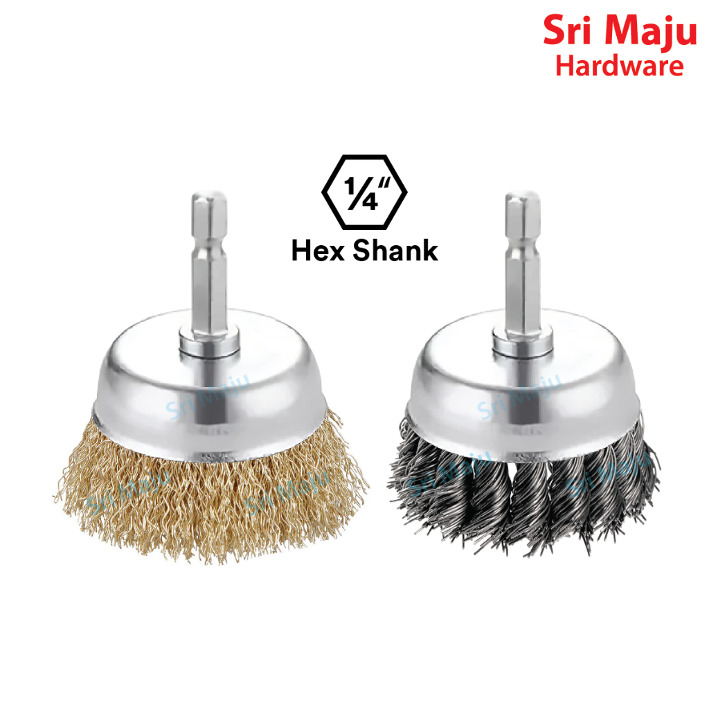 MAJU ¼” Hex Shank Wire Cup Brush Twist Knot Polish Crimped Wire Brass ...