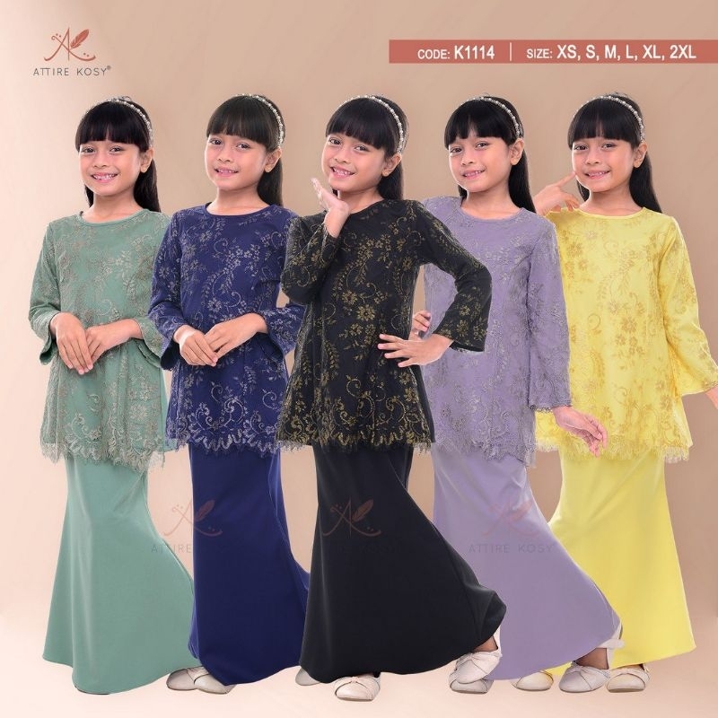 Baju Raya 2024 Rizqa Lace Kurung Kid | Shopee Singapore