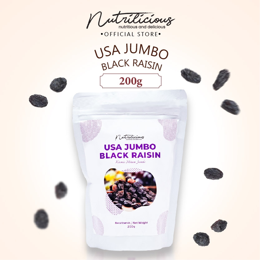 NUTRILICIOUS Usa Jumbo Black Raisin Jumbo Raisin Organic 200g 黑葡萄乾 Kismis Hitam Besar (Raisins ...