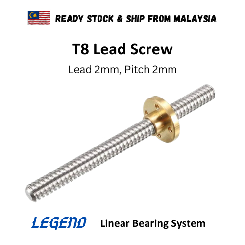 T8 Lead 2mm Screw Thread diameter 8mm Pitch 2mm Lead 2mm Rod + Copper ...