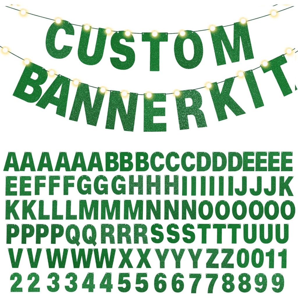 Customize Banner Green Alphabet Letter DIY Glitter Customise Banner ...