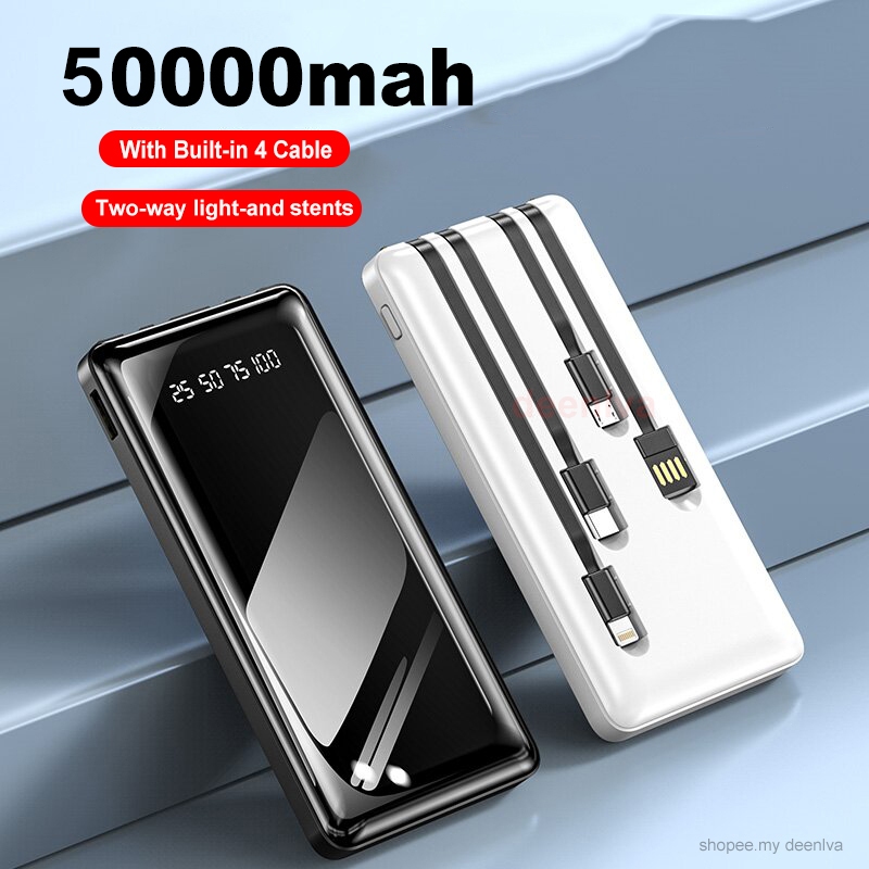 [Shopee Choice]50000mAh Power Bank 4 Cable Full Capacity Mini Powerbank ...