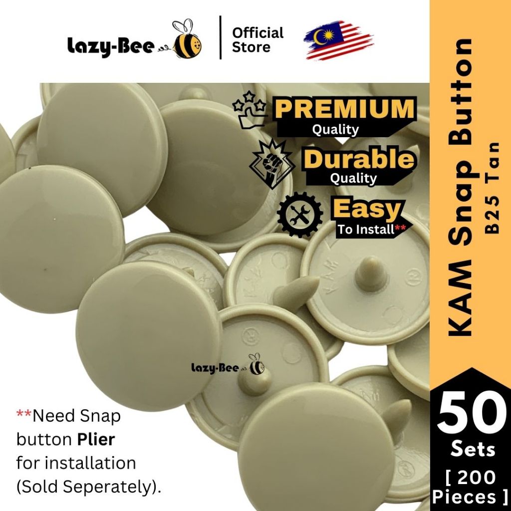 LAZYBEE B25 TAN 50 Sets 200 pieces T3 T5 T8 KAM Snap Button Plastic Glossy Matte Fastener Plier ...