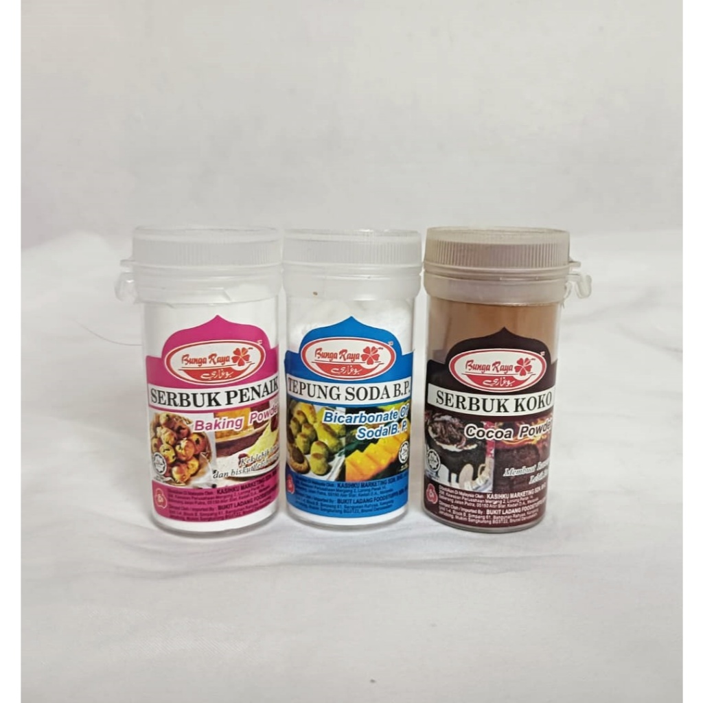Bunga Raya Soda Flour 40g / Baking Powder 30g / Cocoa Powder 20g (Tube ...