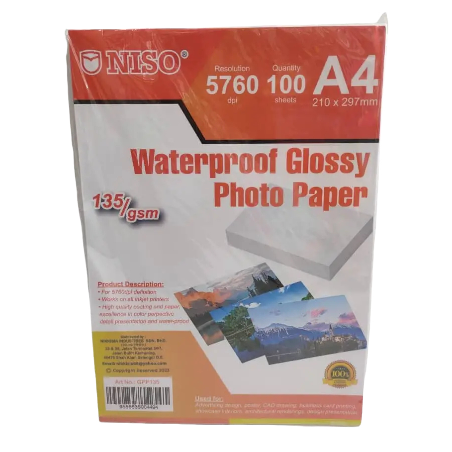 Niso Waterproof A4 High Quality Inkjet Glossy Photo Paper 135 Gsm ...
