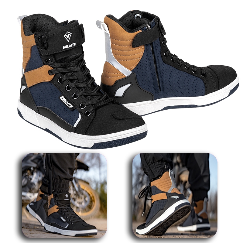 SULAITE Motorcycle Boots Street Riding Shoes Anti-Slip Outdoor Trekking ...
