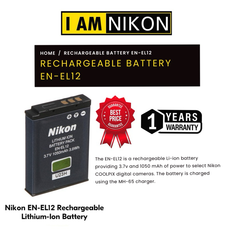 NIKON EN-EL12 ENEL12 EL12 RECHARGEABLE BATTERY 3.7V 1050Mah | Shopee ...