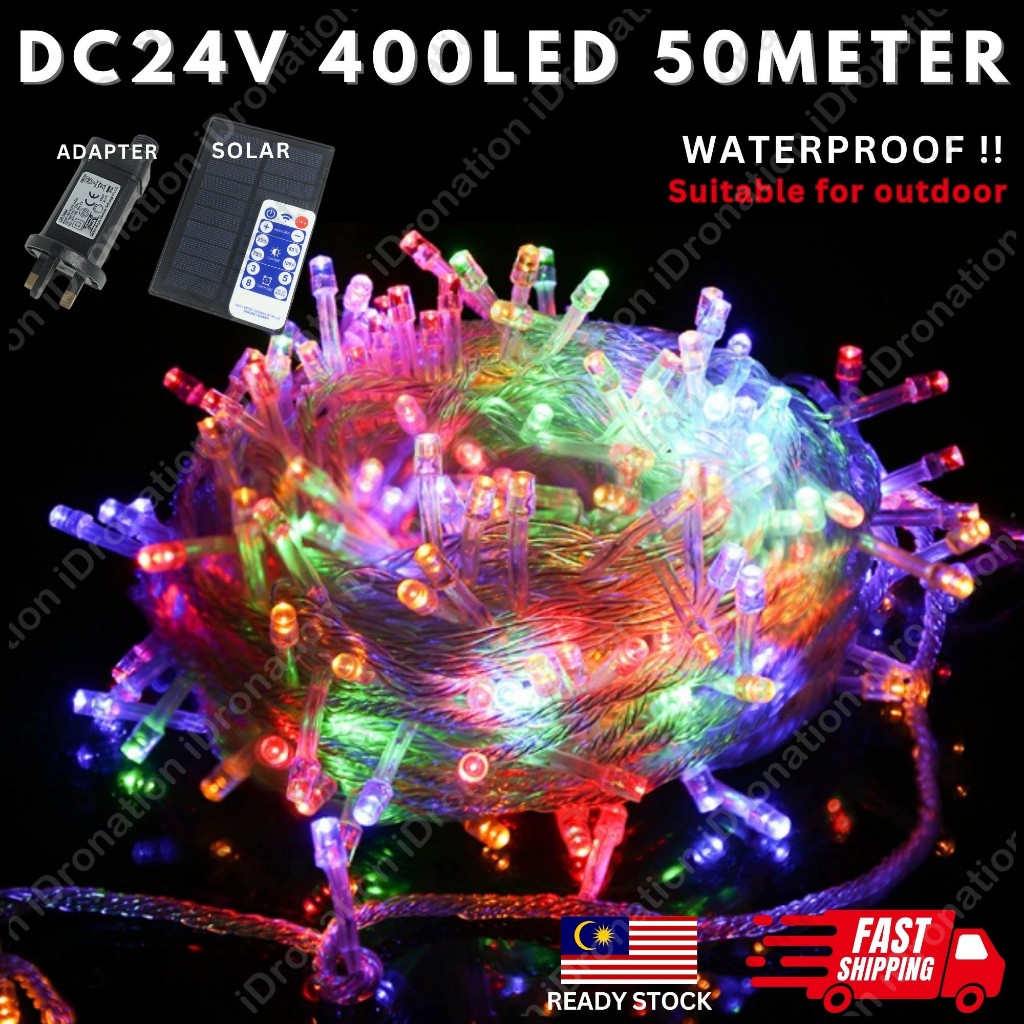 DC24V Outdoor Clear Wire 400LED 50M Lampu Raya Lip Lap Hiasan Lamp ...