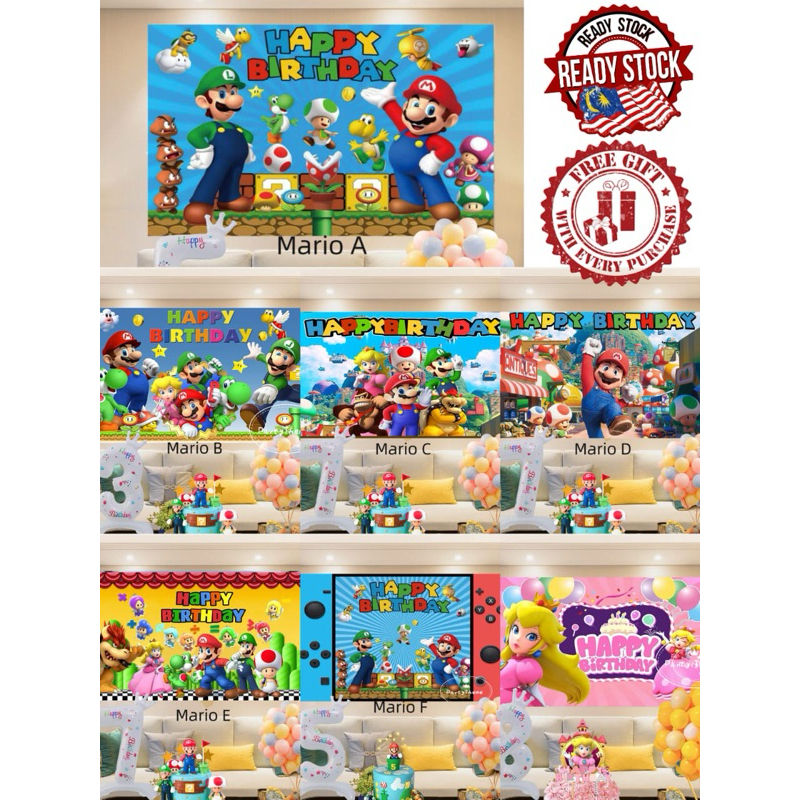 2024 SUPER MARIO Party Theme Background Banner Backdrops hari jadi ...
