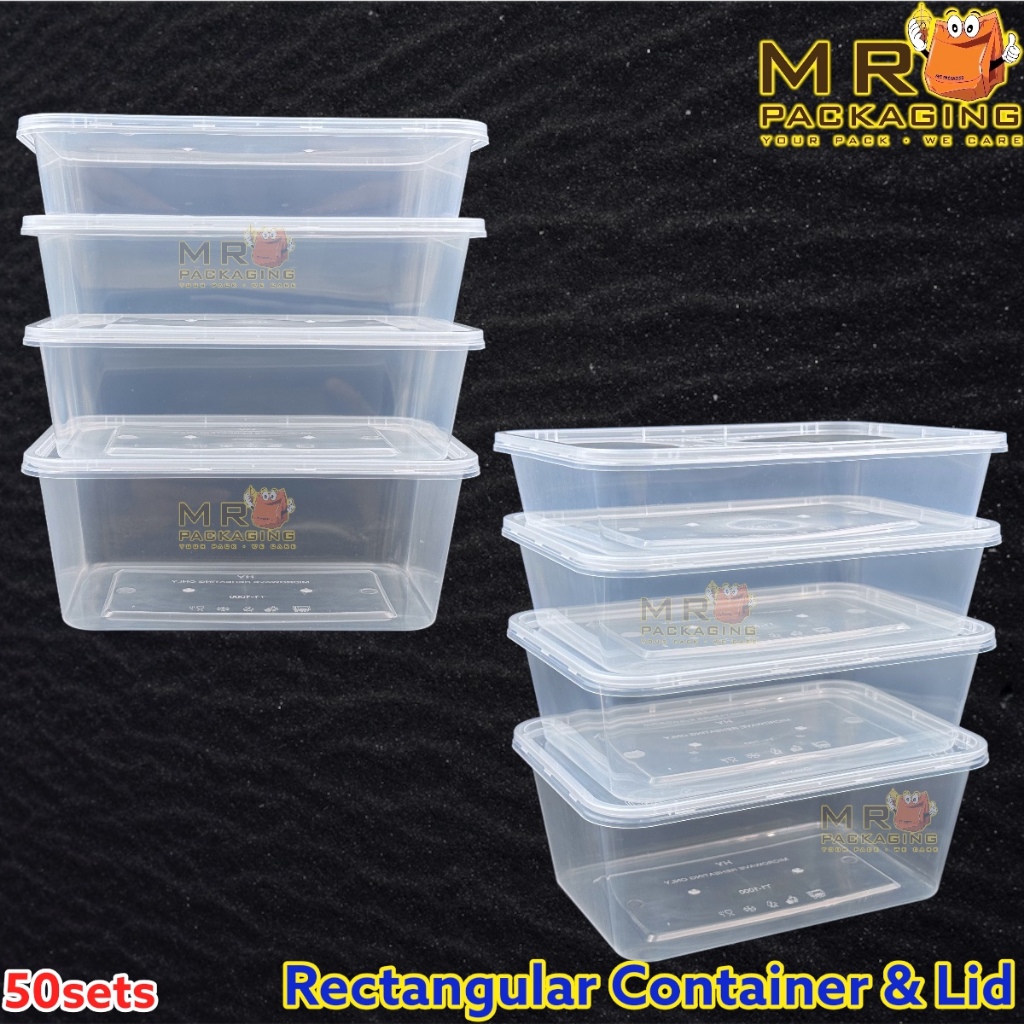 HY 500 650 750 1000 ml Rectangular PP Container & Lid ( 50sets± ) Lunch ...