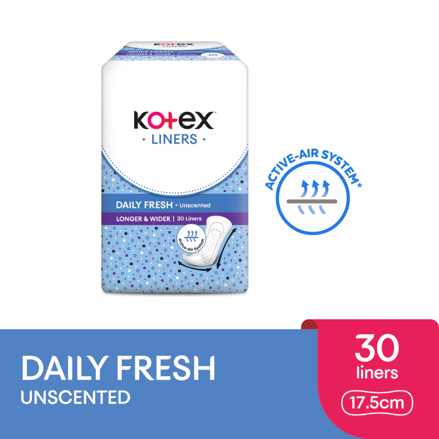 KOTEX Daily Fresh Liners Longer & Wider Unscented 30s | Shopee Singapore