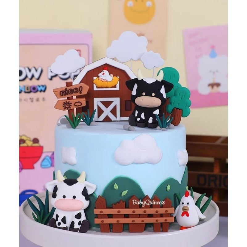 Kids Boy Girl Animals Baby MooMoo Cow Ox Cake Topper Decoration ...
