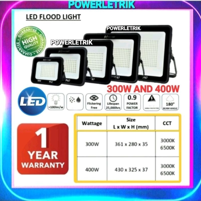 PREMIUM LED FLOODLIGHT SPOTLIGHT 300W 400W - 6500K-DAYLIGHT / 3000K ...