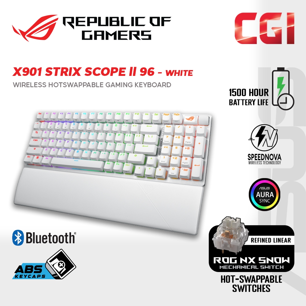 Asus X901 White ROG Strix Scope II 96 NX Snow Mechanical Tri-Mode ...