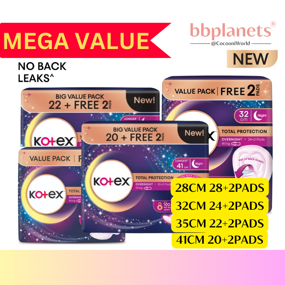 [NEW VALUE PACK] Kotex Proactive Guard Overnight Wing Pad 35CM/41CM(20s+2s)/32CM(24+2s)/28CM(28 ...