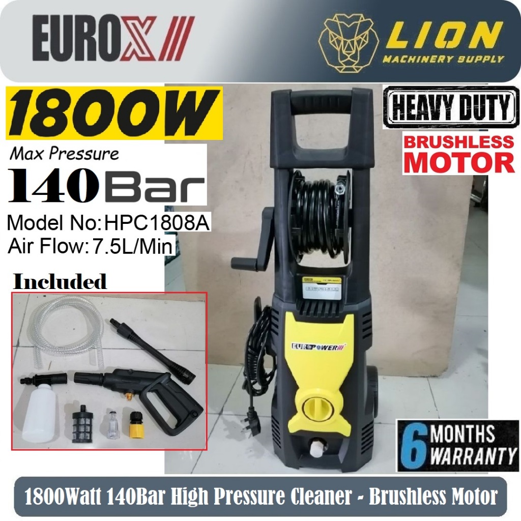 EUROX 1800Watt 140Bar Brushless Motor High Pressure Washer HPC1808A ...