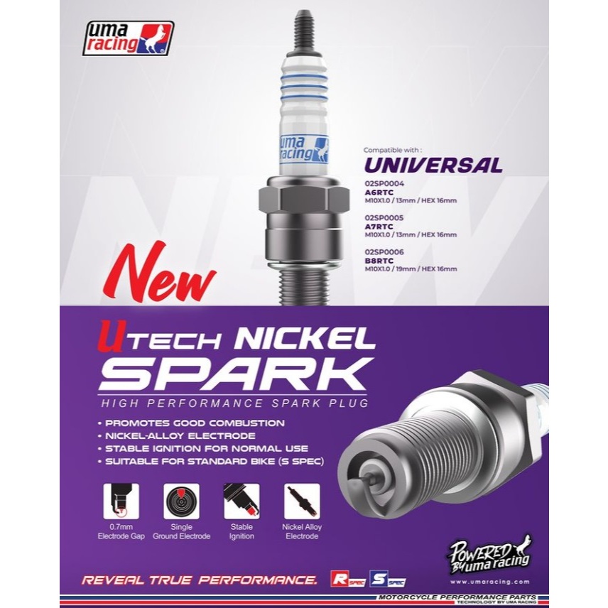 UMA RACING SPARK PLUG UTECH NICKEL SPARK PLUG ( A7RTC / B8RTC / A6RTC ...