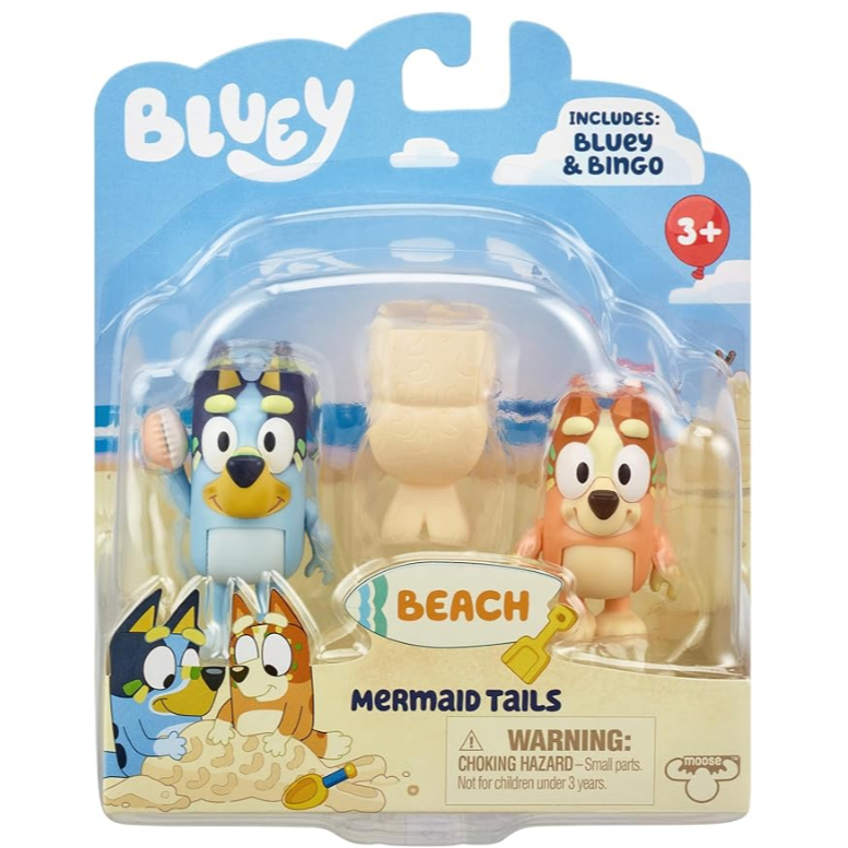 Bluey Figure 2-Packs, Beach Mermaid Tails 2.5 Inch and Bingo Character ...