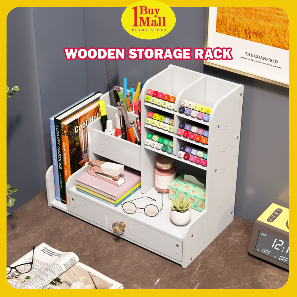 Wooden Stationary Storage Rack Pen Holder Box Rak Alat Tulis Rak Pen ...
