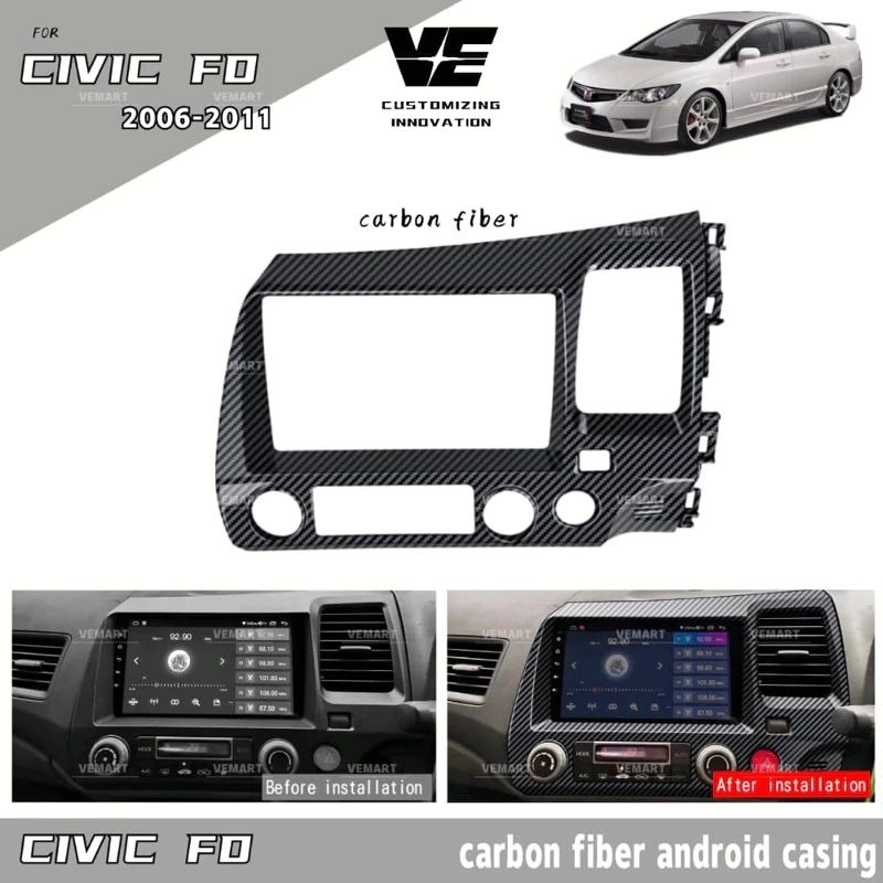Honda civic fd 2006-2011 Carbon fiber android casing accessories 9 inch ...