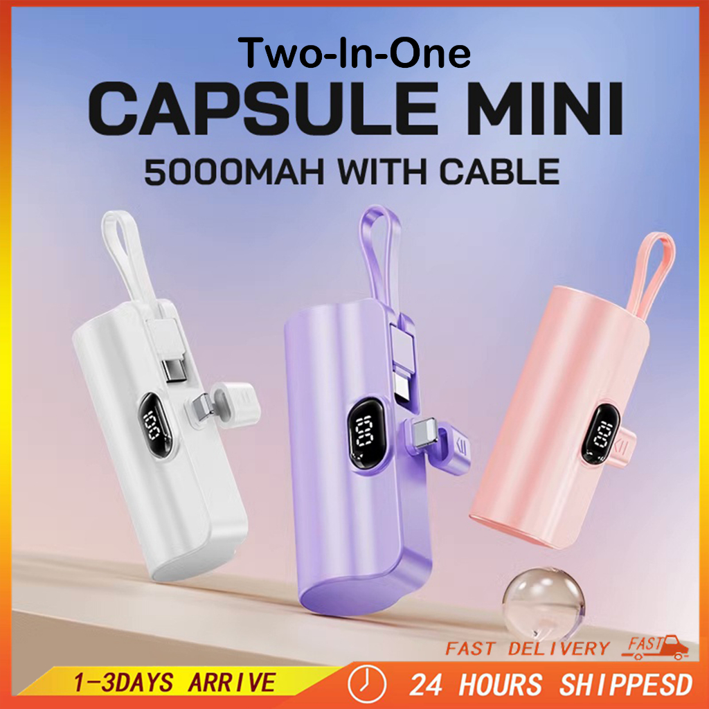 New 5000mAh Capsule Mini Fast PowerBank with LED Display PowerBank With ...