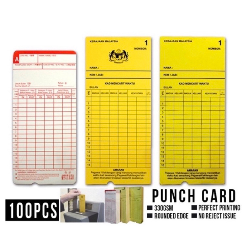 Punch Cards Time Recorder ( Standard) (100pcs/pack) | KAD PERAKAM WAKTU ...