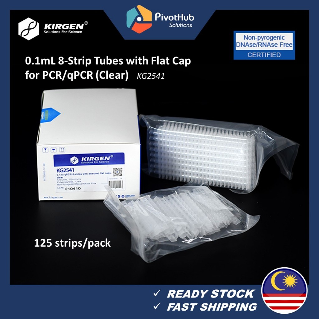KIRGEN 0.1ml PCR qPCR 8-strip tubes with attached flat caps, clear (125 ...