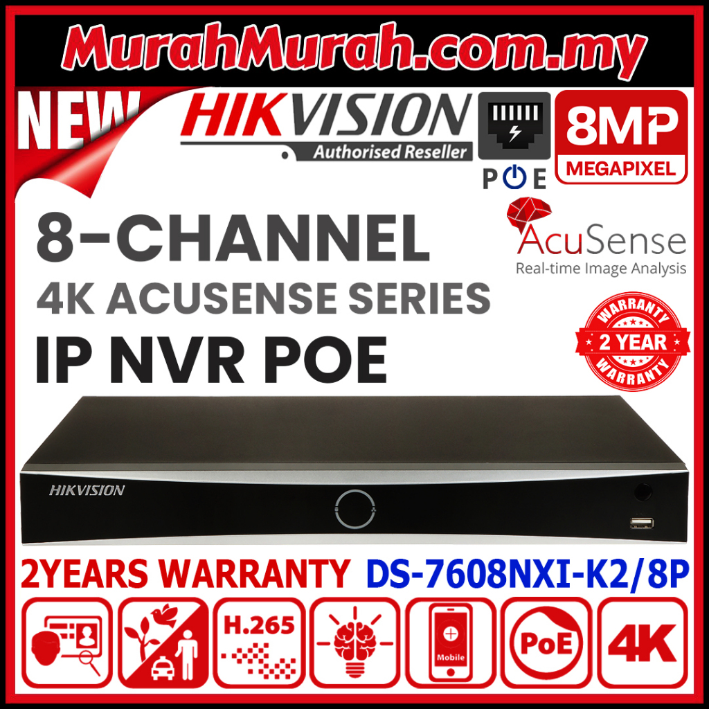HIK HIKVISION CCTV POE NVR Network 8CH UP TO 12MP/8MP 4K Plug and Play ...