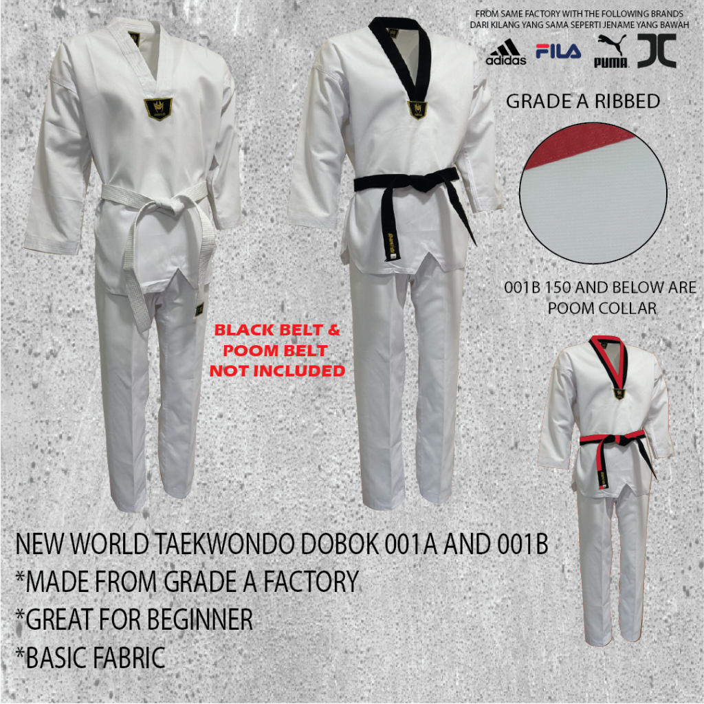 NEW SHINOBI WORLD TAEKWONDO DOBOK UNIFORM FOR BEGINNER AND BLACK BELT ...