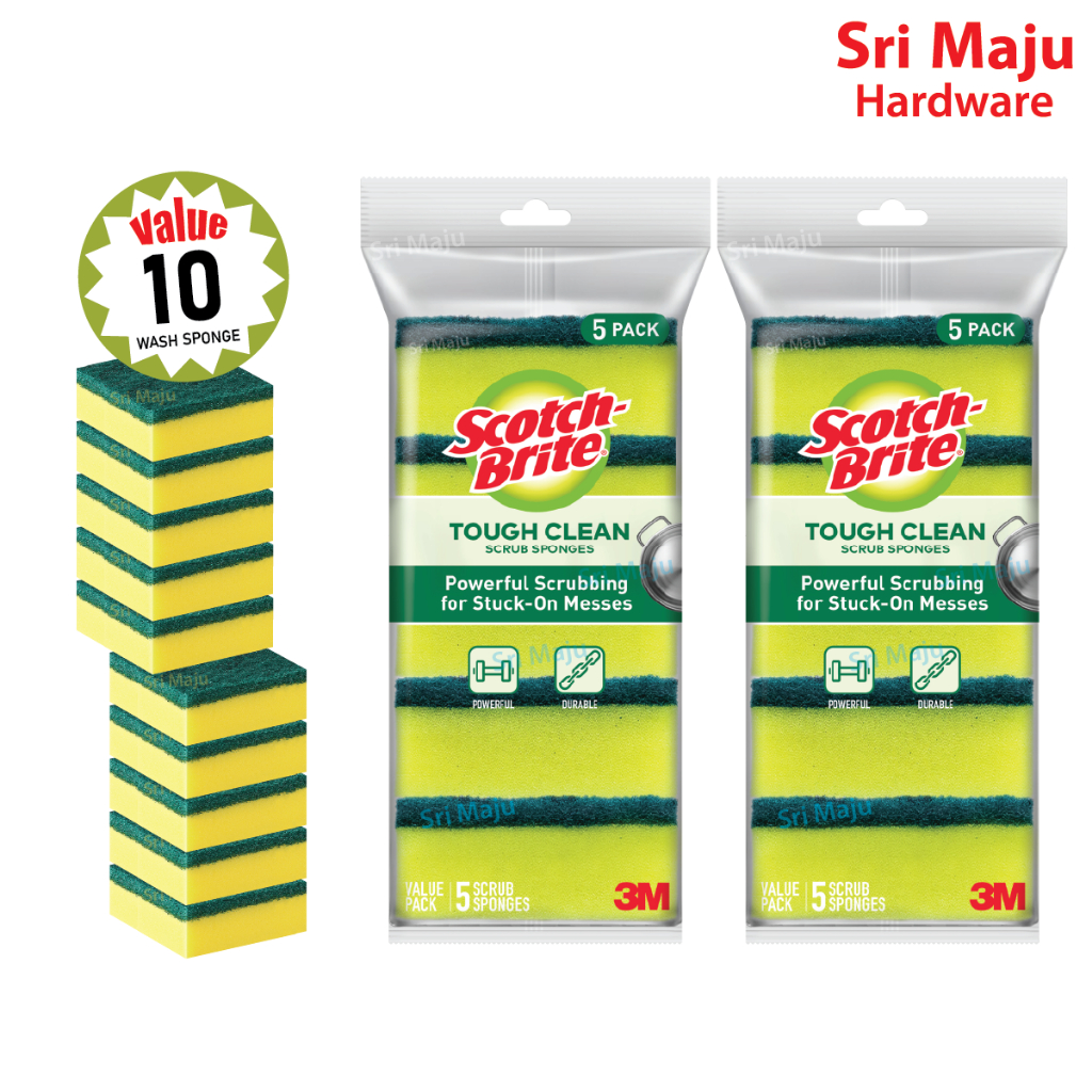 Maju 3M Scotch Brite 21-5 Tough Clean Scrub Sponge Value Dish Pot Wash ...