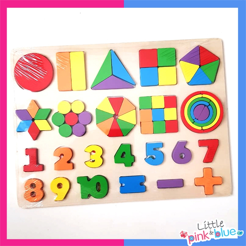 Montessori Wooden Number, Geometric Shapes 3D Colorful Puzzle Board ...