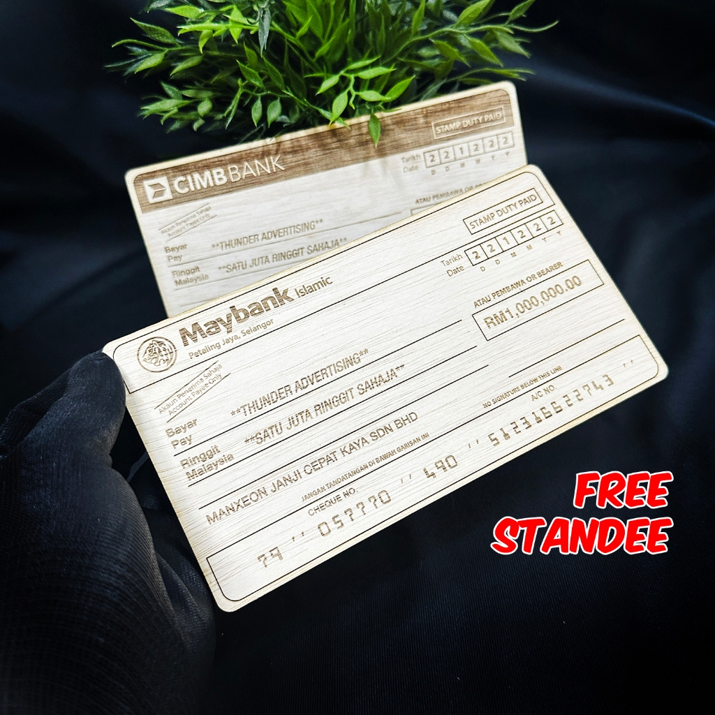 REPLIKA Mock Up Cheque, Check Delivery/Engraving Laser Wood Engrave ...