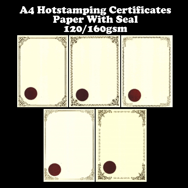 A4 Hotstamping Certificates With Seal / Gold Border Certificate Paper ...