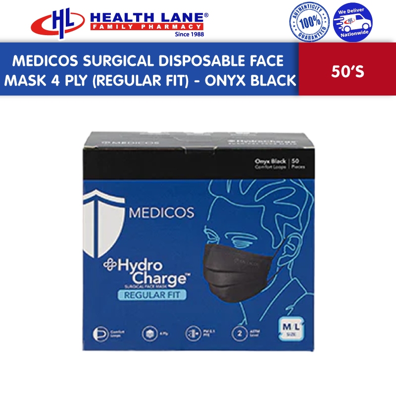 Medicos Surgical Disposable 4 Ply Face Mask - Onyx Black (50's ...