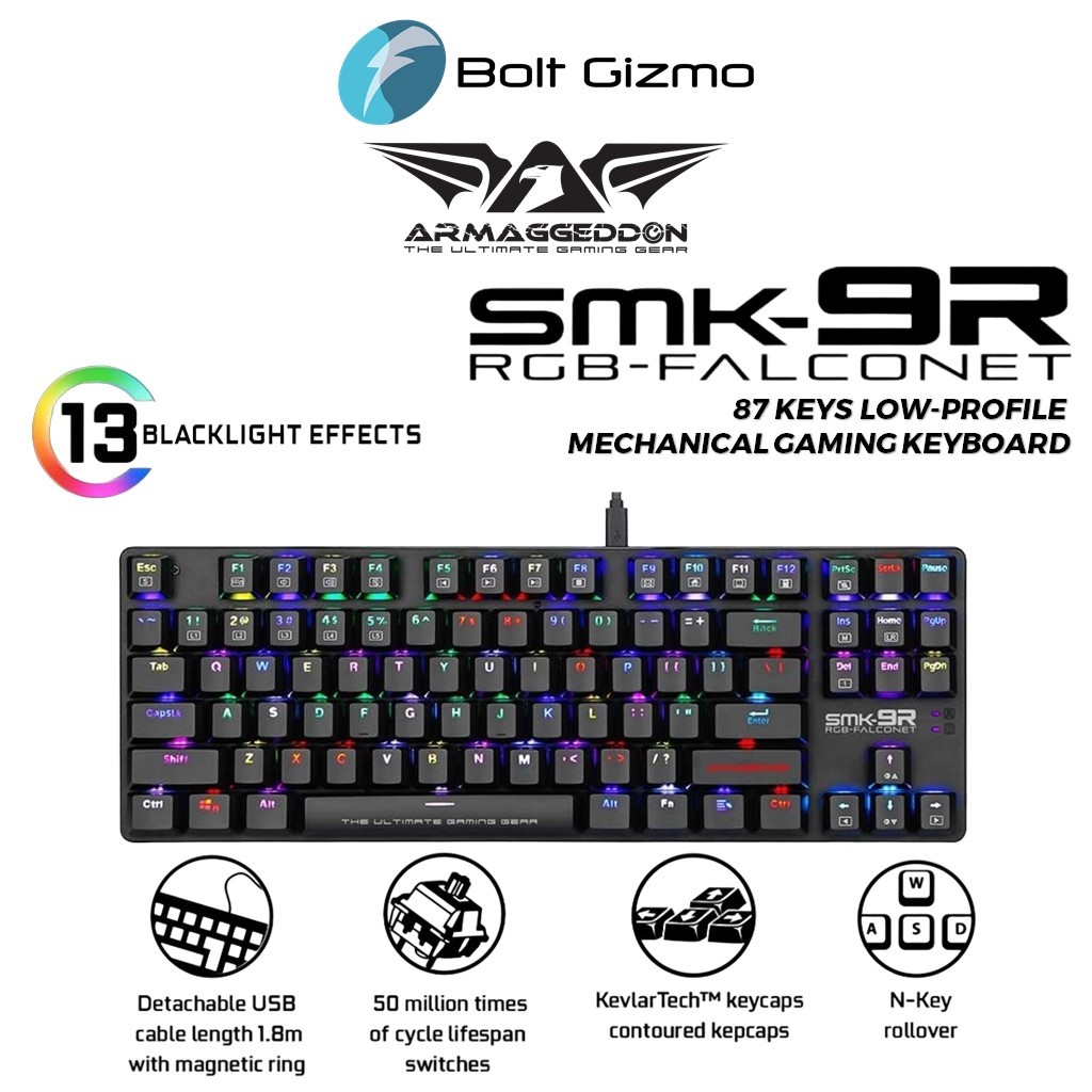 Armaggeddon SMK-9R RGB Falconet Outemu Switch Mechanical Keyboard 13 Backlight Effects 87 Key ...