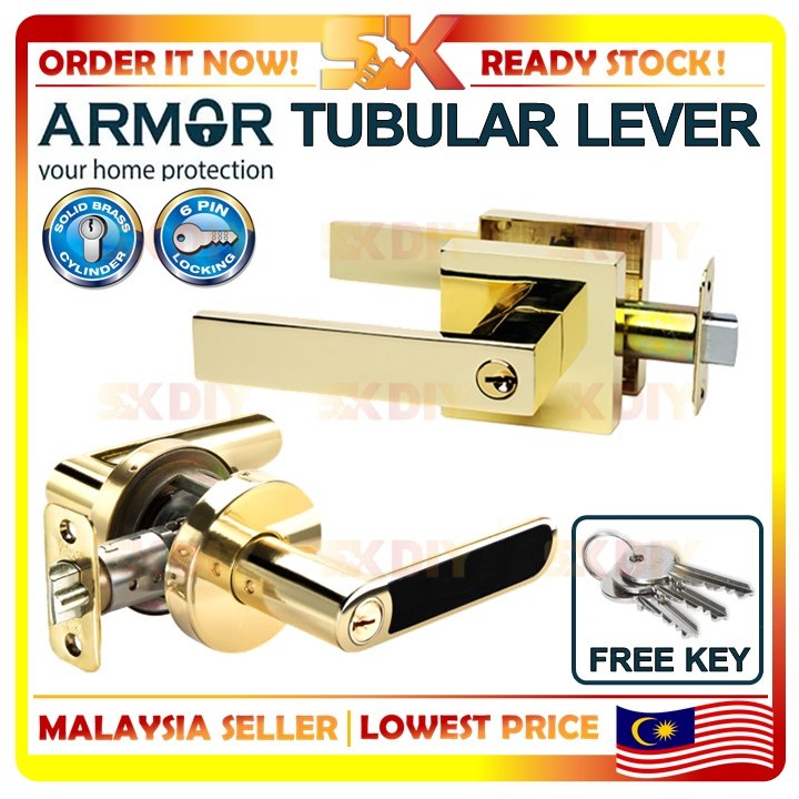 GOLD TUBULAR LEVER DOOR HANDLE DOOR SET (ZINC) Entrance Door Handle ...