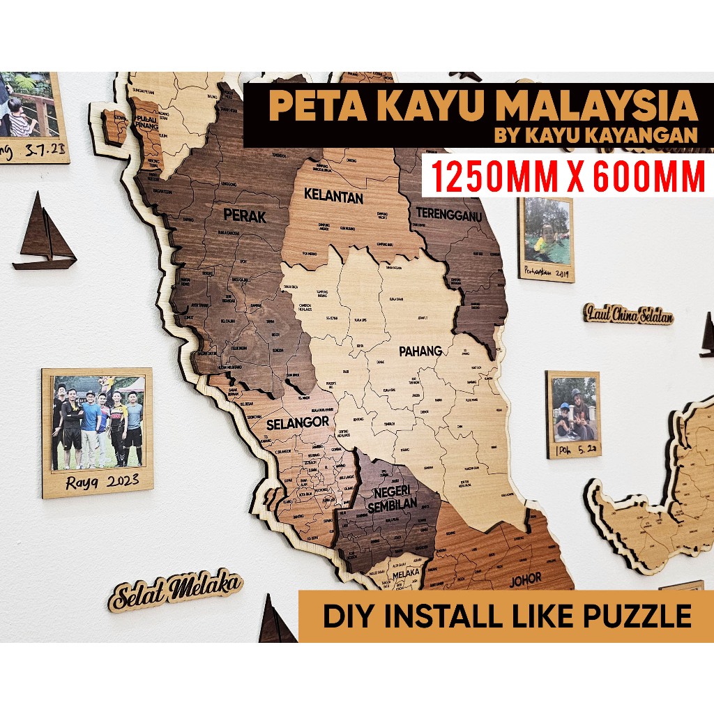 MAP KAYU BESAR, 125CM x 60CM , PETA KAYU WOODEN MAP, WALL DECO KAYU ...