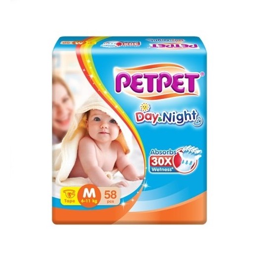 PETPET Day & Night Tape Baby Diapers - S70's , M58's , L50's , XL42+4's ...